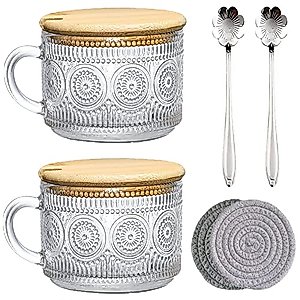 Grehge fee Glass Mugs Set of 2, Glass Coffee Garden Sculpture Outdoor Decoration