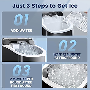 FREE VILLAGE Nugget Ice Maker Countertop, Pebble Machine with Soft Chewy Pellet Ice, 10,000pcs/33Lbs/Day, Self-Cleaning, Quiet & Easy to Us, Portable for Home Kitchen Bar Party Stainless Steel Black