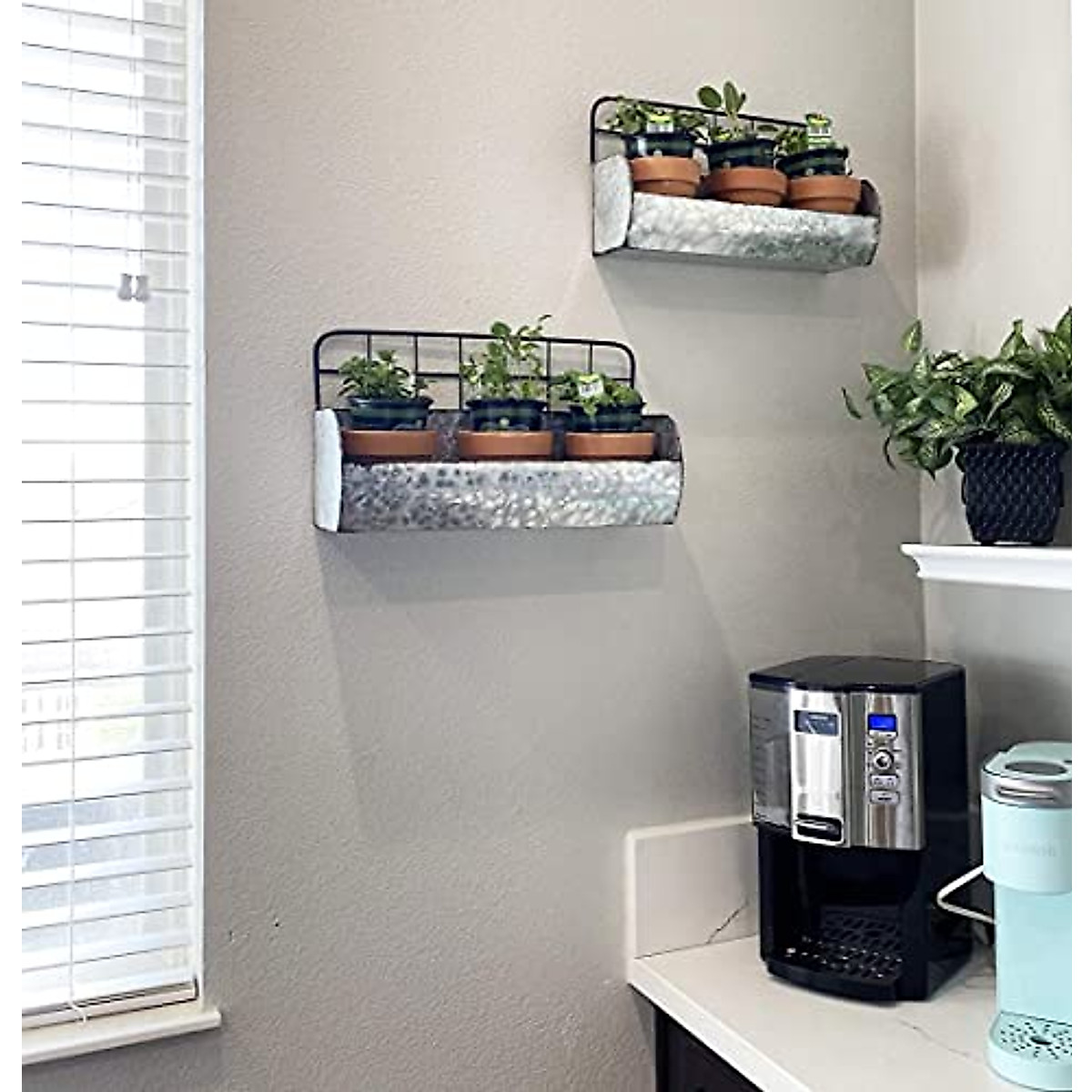 ShabbyDecor Galvanized Metal Farmhouse Wall Storage Holder Rustic Tin Shelves for Kitchen Laundry Room Bathroom Metal Hanging Wire Basket Set of 2