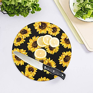 Bagea-Ka Oil Painting Sunflower Flowers Pattern With Black Pattern Tempered Glass Cutting Board 8" Round Kitchen Decorative Chopping Board Small