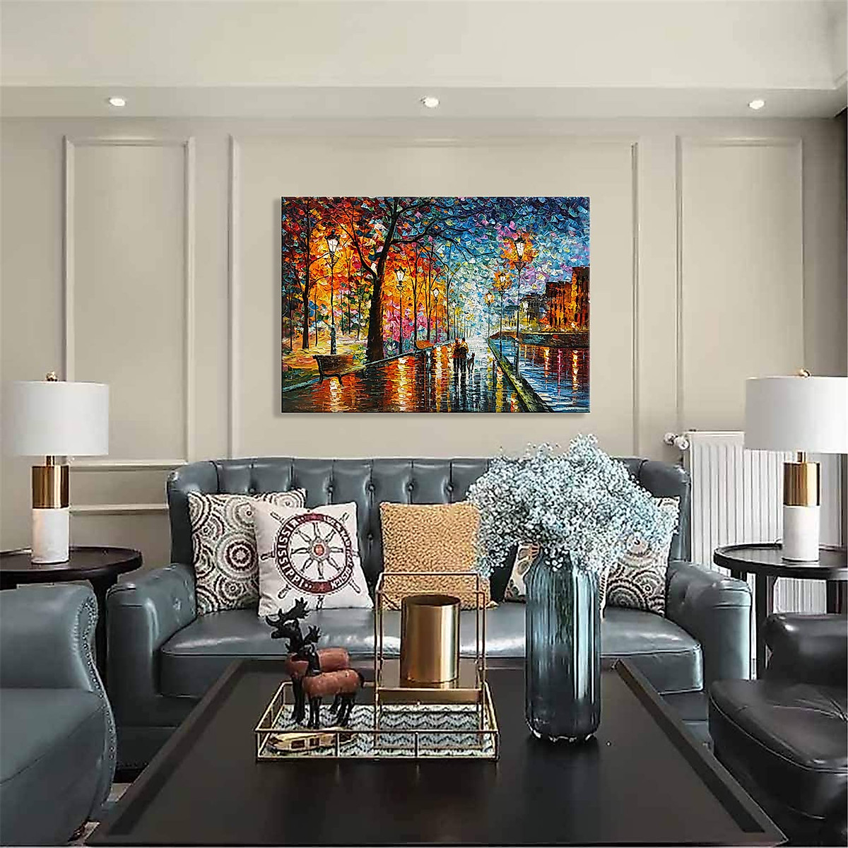 Alenoss Abstract Canvas Paintings 3D Modern Oil Paintings on Canvas 28x40 Inches Contemporary Colorful Landscape Wall Art Romantic Couples Blue Artwork for Home Decorations