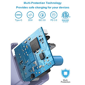 [3 Pack] USB C Wall Charger, iPhone Charger Block 20W PD Power Adapter Compatible iPhone 15/15Pro/15Pro Max/15Plus/14 13 12 11 Pro Max/Pro/Mini/Xs/XR/X, iPad Pro/Mini - Purple