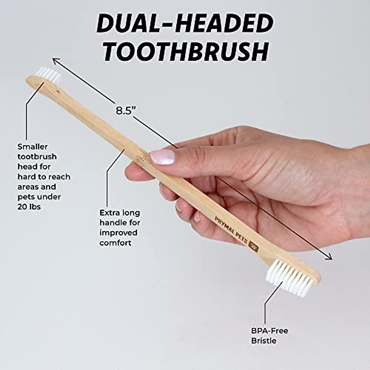 Prymal Pets Dog Toothbrush - 4-Pack Bamboo Toothbrush for Dogs + Cats - Soft Bristles - Gentle Pet Toothbrush for Easy Dog Teeth Brushing Dental Care