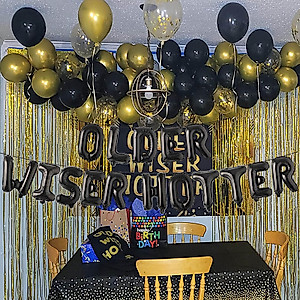 XXDecor Older Wiser Hotter Birthday Party Decorations, Black Funny Party Balloons Older Wiser Hotter Banner for Men Women Party Supplies
