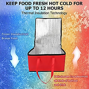 Insulated Food Delivery Bag Warmer: 10 Inch Water Resistant Large Hot Grocery Carrying Case for Restaurant Catering Instacart Doordash Grubhub Postmate Red