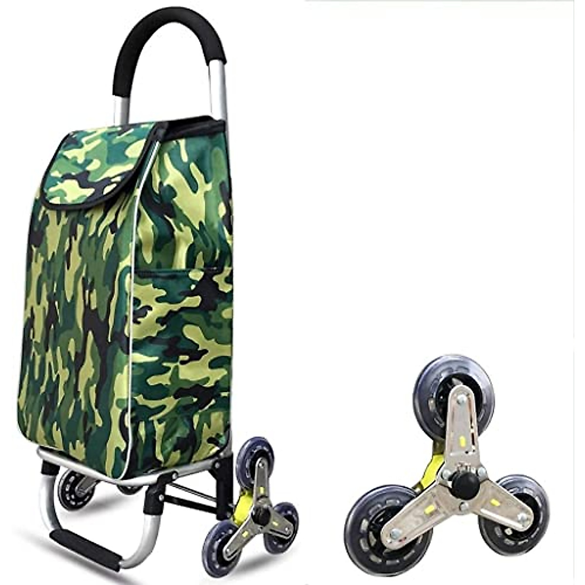 Shopping Trolley on Wheels Multi Function Shopping Cart Large Capacity Light Weight Wheeled Trolley Push Cart Bag with 6 Wheels Folding Climbing Stair Car Storage Hand Trucks,Camouflage ,S
