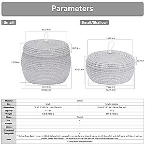 Sea Team Round Cotton Rope Storage Basket with Lid, Decorative Woven Storage Bin, Pot, Caddy, Organizer, Container for Snacks, Towels, Plants, 10 x 7.5 Inches (Small, Grey)