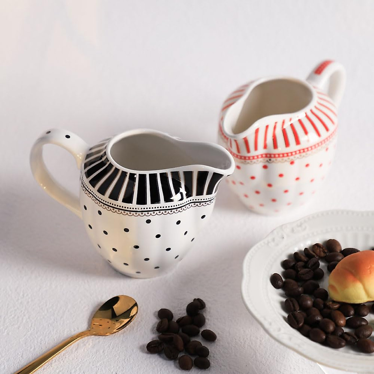 RockTrend Stripe Polka Dot Ceramic Coffee Serving Set Creamer and Sugar Bowl Set