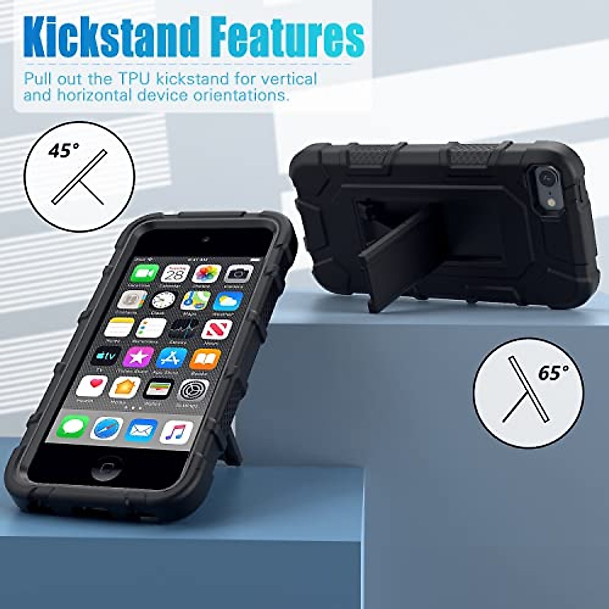 ZoneFoker for iPod Touch 7th Generation Case, iPod Touch 6th / 5th Generation Case Heavy Duty Shockproof Rugged Cover for Apple iPod Touch 7/6/5 Generation Case Black