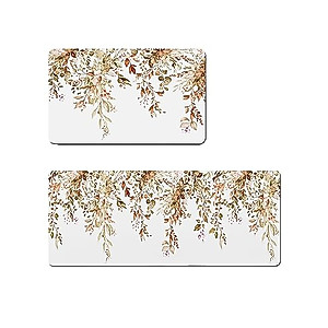 Eucalyptus Leaves Bath Mat for Tub,Non Slip Bathroom Floor Runner Rug Quick Dry & Absorbent Diatomaceous Earth Shower Sink Kitchen Doormat,Thanksgiving Fall Plant American Farmhouse 20x32+20x47