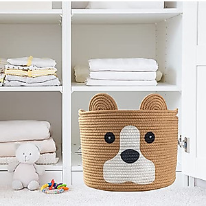 Ushang Pet Dog Toy Storage Basket, Woven Cotton Rope Animal Storage Basket Bin for Kids, Baby Toys Basket, Dog Gifts for Dog Lovers - 12" L X 10" H, Khaki