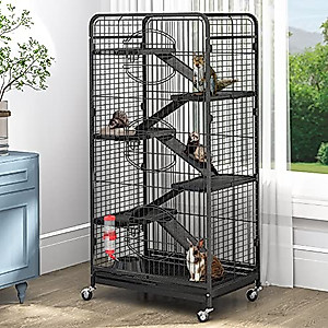 YINTATECH 52-inch Metal Ferret Cage Small Animal Cage with Rolling Stand Indoor Outdoor for Squirrel/Bunny/Cat/Rabbit