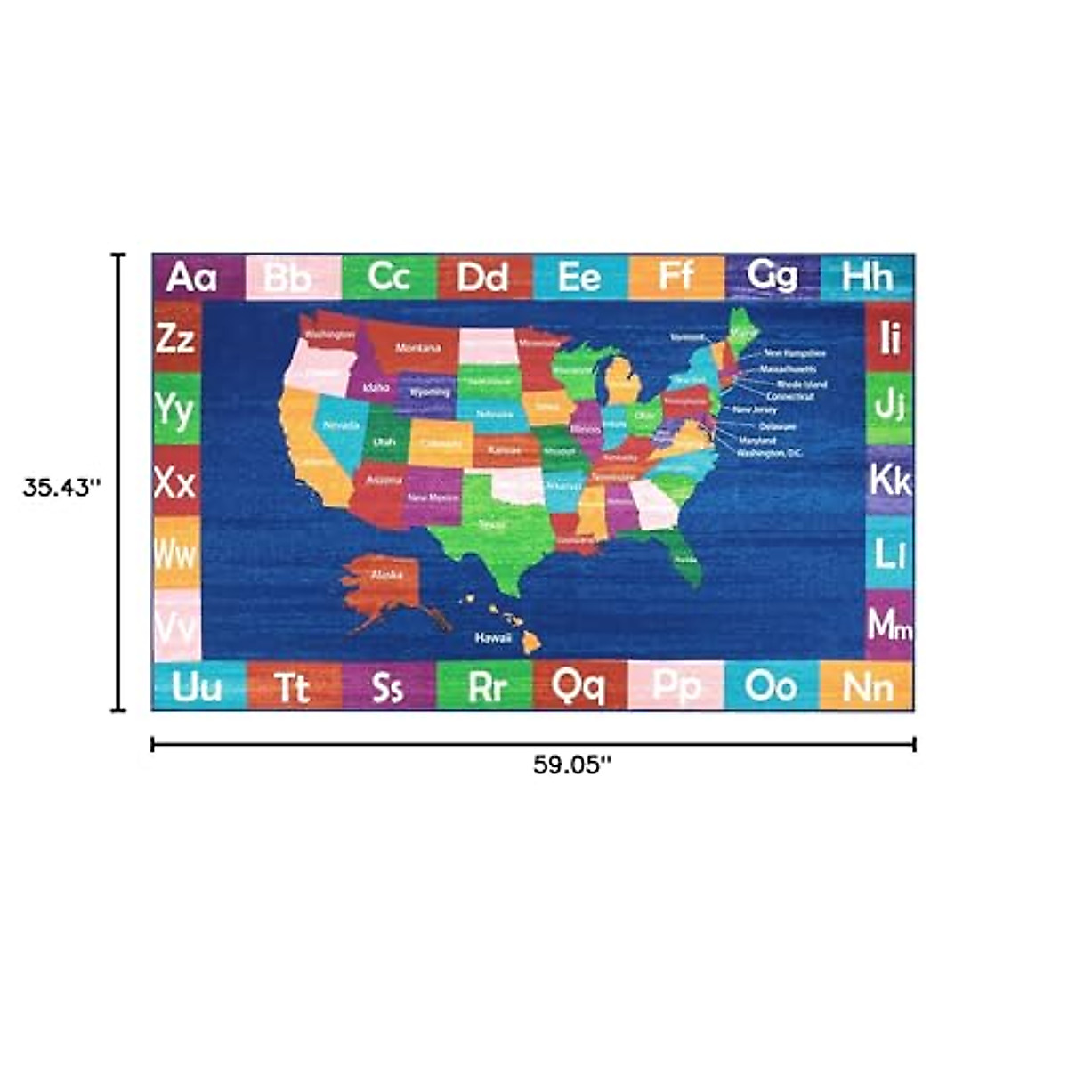 LIVEBOX USA Map ABC Baby Play Mat for Kids Room, 3x5 Ft Alphabet Washable Classroom Rug, Kids Playroom Rug for Educational, Non-Slip Baby Crawling Mat for Nursery Room, Toddlers Room