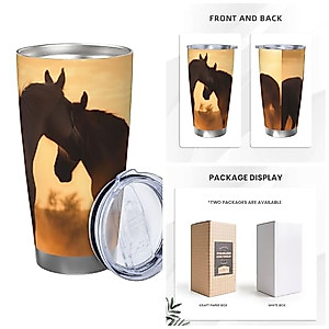 Horses in Love Tumbler with Lid and Straw 20oz Stainless Steel Car Cup for Hot and Cold Drinks, Double Wall Insulated Travel Coffee Mug Reusable Drink Thermos Cup Birthday Gifts