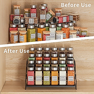 RCHYFEED Spice Rack Organizer for Cabinet Pantry,4 Tier Countertop Spice Rack,Step Spice Organization Easy Visibility,Tierd Depth Expandable Seasoning Shelf for Cabinet Organizer (Black, 1Pack)