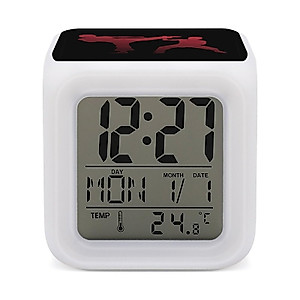 Karate Alarm Clock 7 Colors Digital Clock Cute Bedside Clock for Home Office Decor