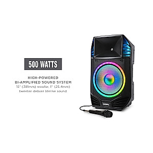 Ion PA Premier 500-Watts Karaoke Party Speaker - Robust High-Power and Bright Sound with Visual Effects and Microphone (Renewed)
