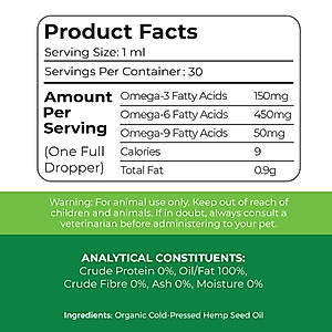 Pawsome Products® Calming Hemp Oil for Dogs & Cats | Stress & Anxiety Relief Supplement | Hip & Joint Support | Healthy Skin | Omega 3, 6, 9 | Dog Multivitamin with Vitamin C, A, B, D, E | 30 ml