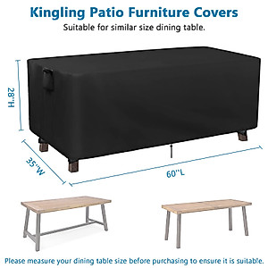Kingling Outdoor Dining Table Cover, 60 Inch Patio Dining Table Cover Waterproof Rectangle Patio Table Cover Furniture Cover - 60''L x 35''W x 28''H