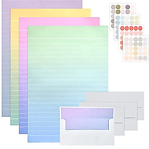 QLOUNI 72 Pack Colorful Stationery Paper, Stationery Paper and Envelopes Set - (48 Stationery Paper + 24 Envelopes) Letter Set for Writing Poems Lyrics Wedding Invitations