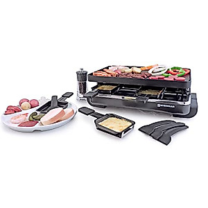 Swissmar KF-77041 Classic 8-Person Raclette Party Grill with Reversible Cast Aluminum Non-Stick Grill Plate/Crepe Top, Black