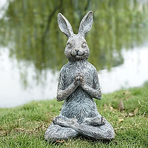 OWADAR Antique Praying Rabbit Bunny Statue Figurine 13" Yoga Bunny Rabbit Sculpture Indoor Outdoor Home Garden Patio Yard Lawn Decoration