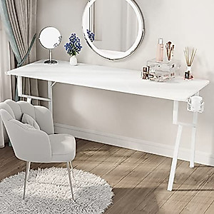 EUREKA ERGONOMIC White Computer Desk, 63 x 24 Inch K Shaped Long Gaming Desk for Home Office Work Study Writing Table with Cable Management, Cup Holder, Headphone Hook, Mouse Pad, Easy to Assemble