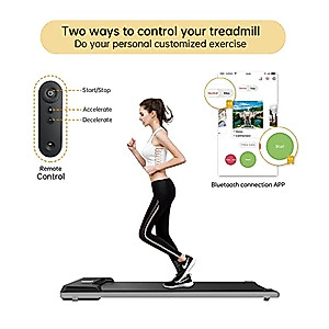 RHYTHM FUN Treadmill for Under Desk for Walking, Compact Portable Mini Treadmill for Small Spaces Installation-Free Quiet Jogging Treadmill with Smart Remote and Workout App for Home Office Apartment