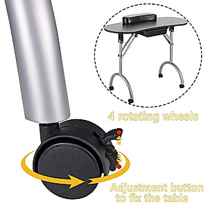 LEIBOU Professional 36''L Portable & Foldable Manicure Table Nail Technician Desk Workstation Manicure Table with Rolling Wheels,Drawer,Sponge,Free Carrying bag (Black)