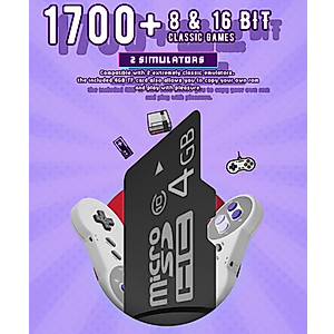 Upgrade Retro Mini Game Console, Preloaded 1700+ 8 & 16 Bit Classic Video Games(No Repeat), HDMI TV Output, 4GB TF Card Rom Copy, 2 Cable Less Controllers, Gift of Childhood Memories