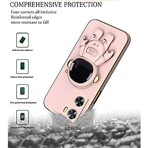 Compatible with Oppo A57s Case with Plating Creative Astronaut Cartoon Holder Pink, for Oppo A57 4g Phone Case Silicone Shockproof Stand Soft TPU Protective Slim Cover (Pink)