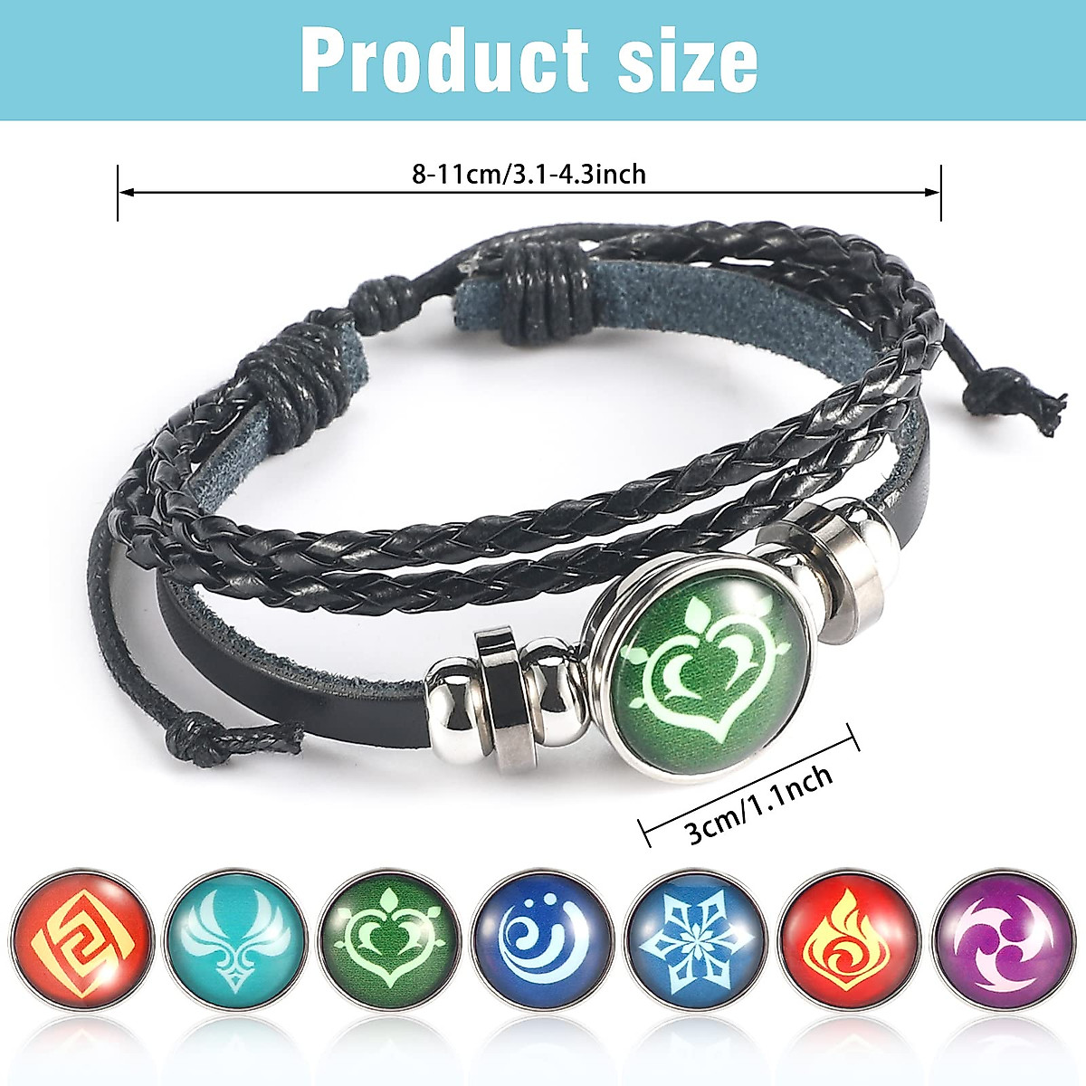 UTIEHD Genshin Impact Bracelet 7 Pack, Animne Element Luminous Bracelets Glow in Dark, God's Eye Time Gem Bracelet of Fire, Ice, Wind, Grass, Rock, Thunder, Water