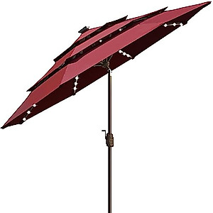 EliteShade USA 10-Year-Non-Fading Sunumbrella Solar 9ft 3 Tiers Market Umbrella with 80 LED Lights Patio Umbrellas Outdoor Table with Ventilation,Burgundy