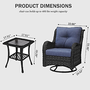 Outdoor Furniture Set, 3 Pieces Rattan Wicker Swivel Chair Coversation Set with Side Table