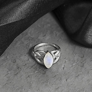 RKGEMS 6x12MM Marquise Shape Moonstone Birthstone Gemstone 925 Sterling Silver Victorian Style Triquetra Celtic Trinity Knot Ring (5)