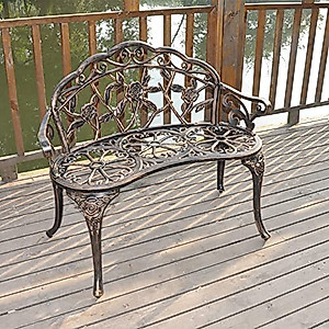 GOODSILO Outdoor Garden Bench Powder Coated Cast Aluminum Iron Patio Bench with Rose Backrest, Seat Surface, Legs for Porch Benches Outdoor, Park, Courtyard, Backyard 38.5 Inch Wide Bronze