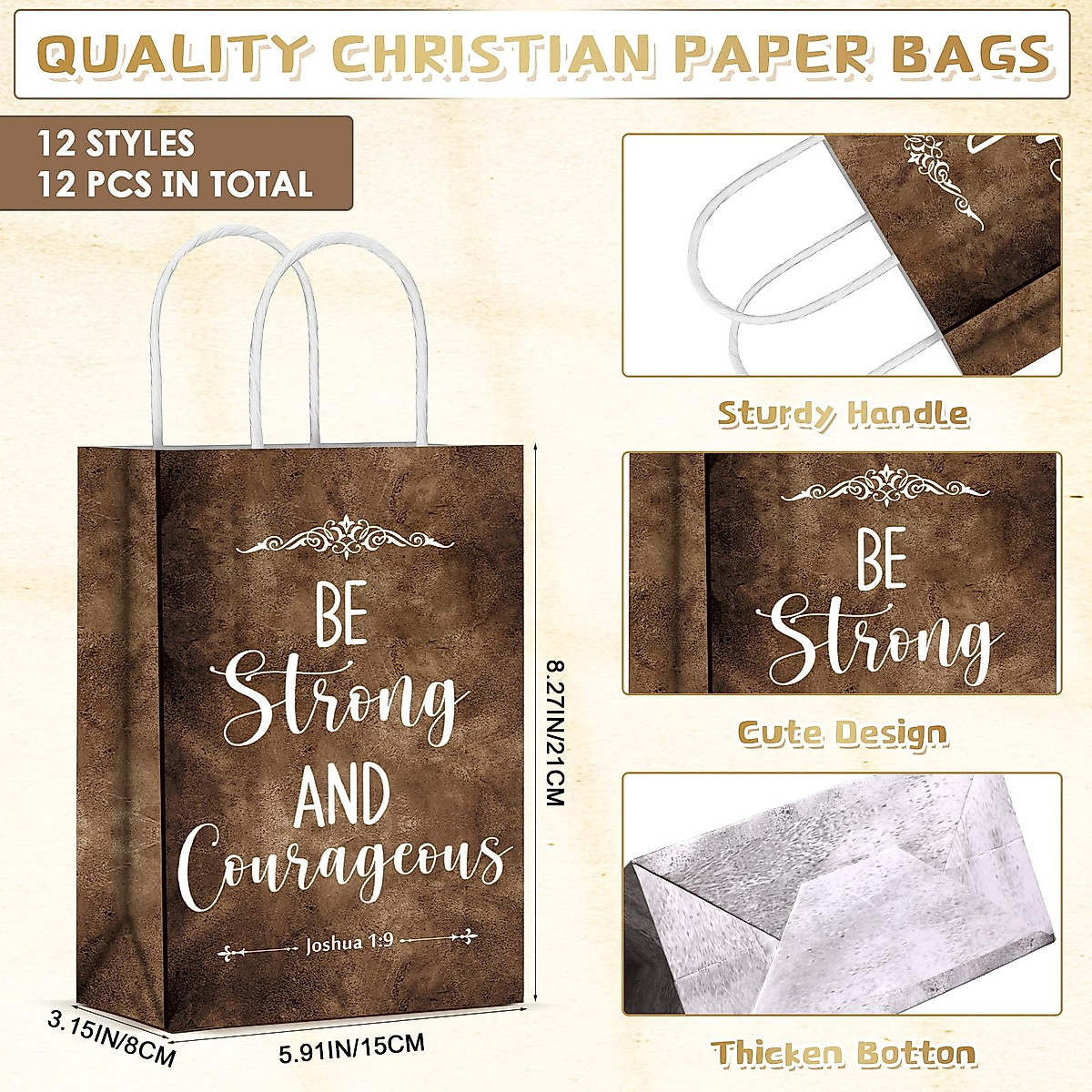 Skyygemm 12 Pcs Christian Religious Paper Gift Bags Bulk Bible Verse Treat Bags with Handles Sunday School Inspirational Scripture Bags for Church Women First Communion Baptism Party Supplies