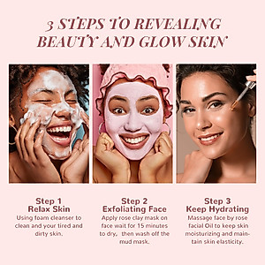 ANAiRUi Skin Care Set, Facial Kit for Women, Rose & Squalane Face wash and Moisturizer Set with Clay Mask, Face Cleanser and Facial Oil, Purify, Hydrate, Radiant, Rose Travel Skincare Set