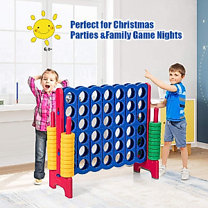Costzon Giant 4-in-A-Row, Jumbo 4-to-Score Giant Game Set for Kids & Adults, Indoor Outdoor Yard Connect Game, 3.5FT Tall with 42 Jumbo Rings & Quick-Release Slider, Perfect for Family & Party Games