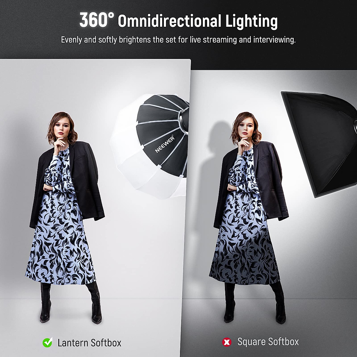 NEEWER 35"/90cm Lantern Softbox One Step Quick Release, 360° Light Diffuser with Skirt, Bowens Mount for Video Light CB60 CB100 CB150 Compatible with Aputure Light 600d Amaran 60x Godox SL60W, NS90L