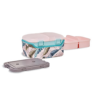 PLANET E Stacklable Lunch Container BPA-Free FOOD CUBE 3-Compartment Container Microwave and Freezer Safe Bento-Style Box (Plants)