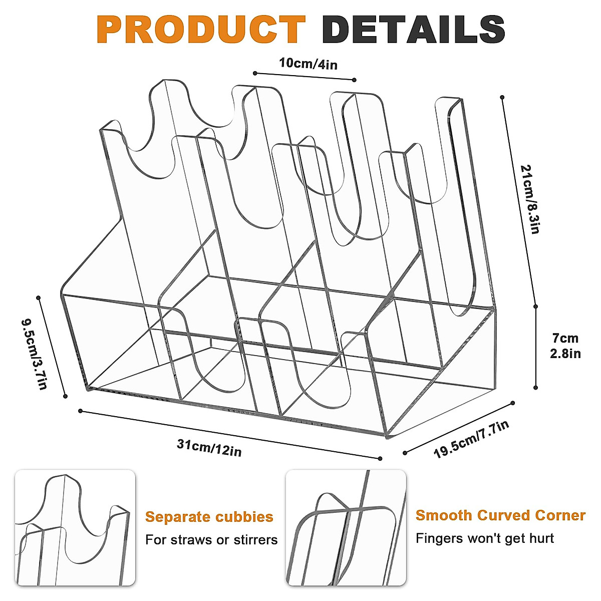 Tragaomx Clear Acrylic Coffee Cup and Lid Holder Organizer for Cups Display Straw Condiment Stirrer Sweeteners Napkins Cup Dispenser Countertop for Home Kitchen Office Coffee Station Bar Organizer