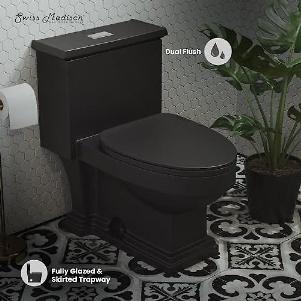 Voltaire One-Piece Elongated Toilet Dual-Flush 1.1/1.6 gpf in Matte Black