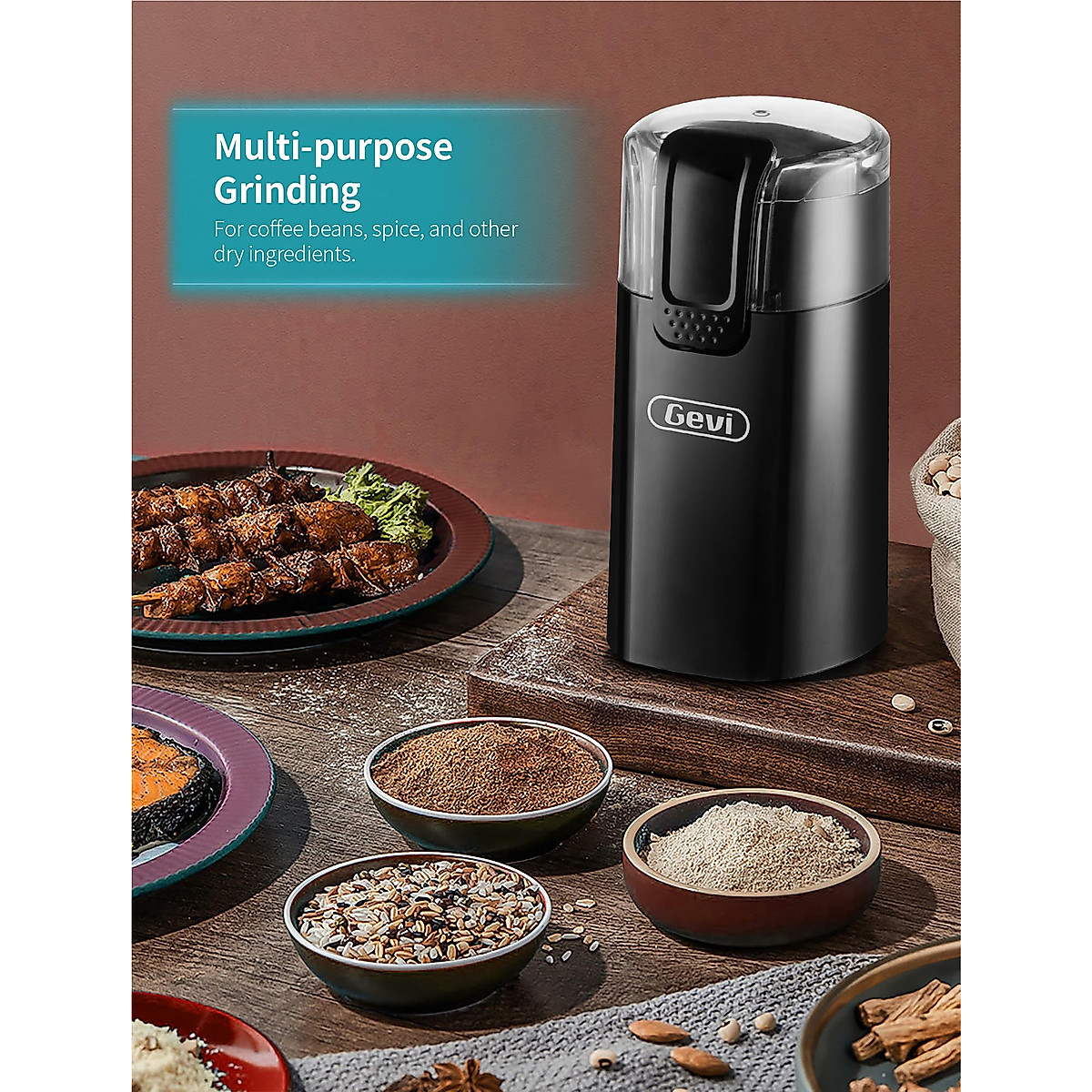 Gevi One-Touch Button Electric Coffee Grinder Coffee Bean Grinder for Coffee Espresso Latte Mochas, Noiseless Operation Coffee Serving Sets