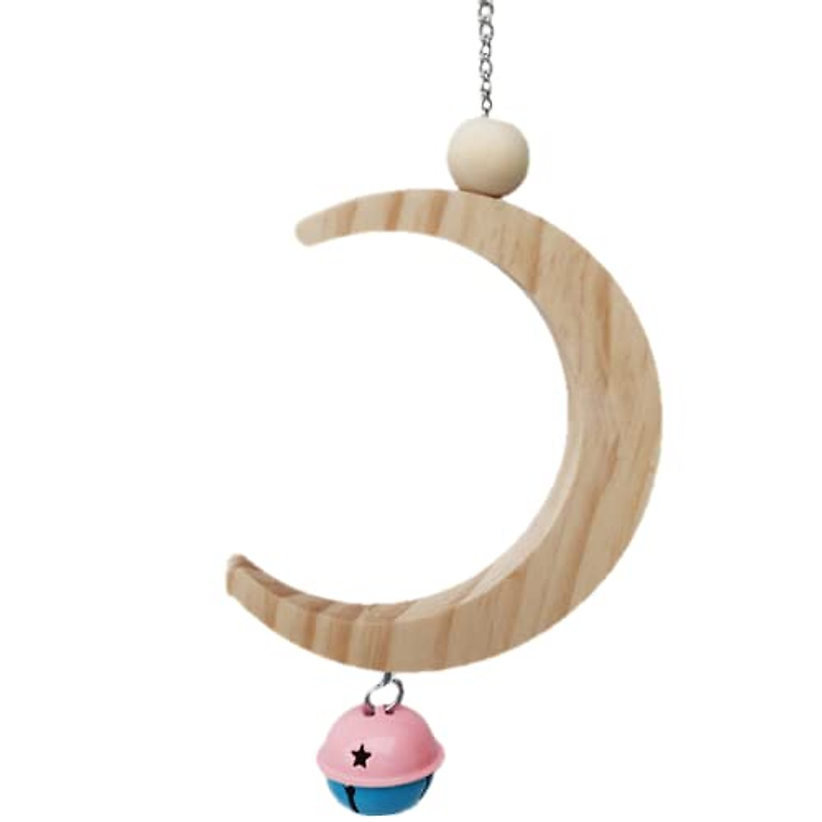 Parakeet Wood Swing Moon Shaped Hanging Ring Bird Branch Chew Parrot Toys (Small)