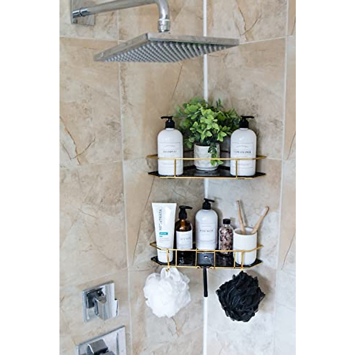 LuxeCaddy Shower Caddy , Corner Shower Caddy ,Shower Organizer, Shower Shelves Inserts for Bathroom Organization, Gold
