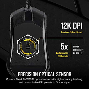 Corsair M55 RGB Pro Wired Ambidextrous Multi-Grip Gaming Mouse - 12,400 DPI Adjustable Sensor - 8 Programmable Buttons - Black