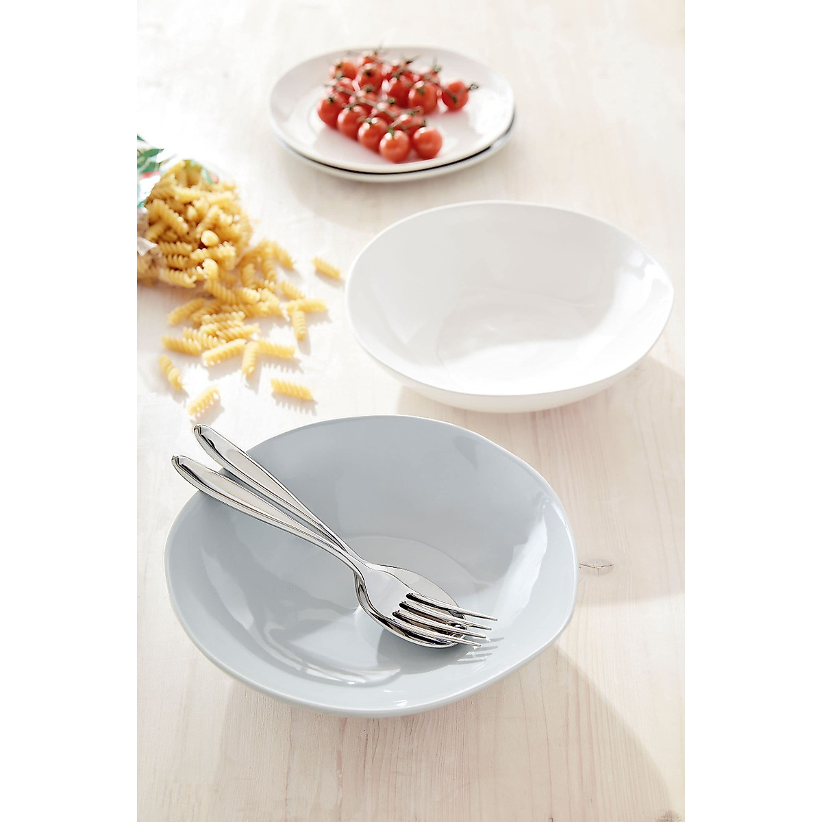 Portmeirion Sophie Conran Arbor Pasta Bowl | Set of 4 Bowls for Pasta, Salad, Soup and Side Dishes | 9-inch Organic Shape Stoneware | Dishwasher Safe (Dove Grey)