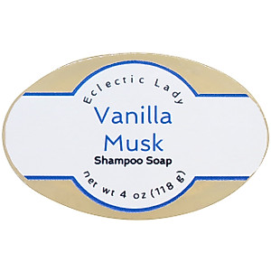 Vanilla Musk Shampoo Soap Bar By Eclectic Lady with Pure Argan Oil, Silk Protein, Honey Protein and Extracts of Calendula Flower, Aloe, Carrageenan, Sunflower - 4 oz Bar