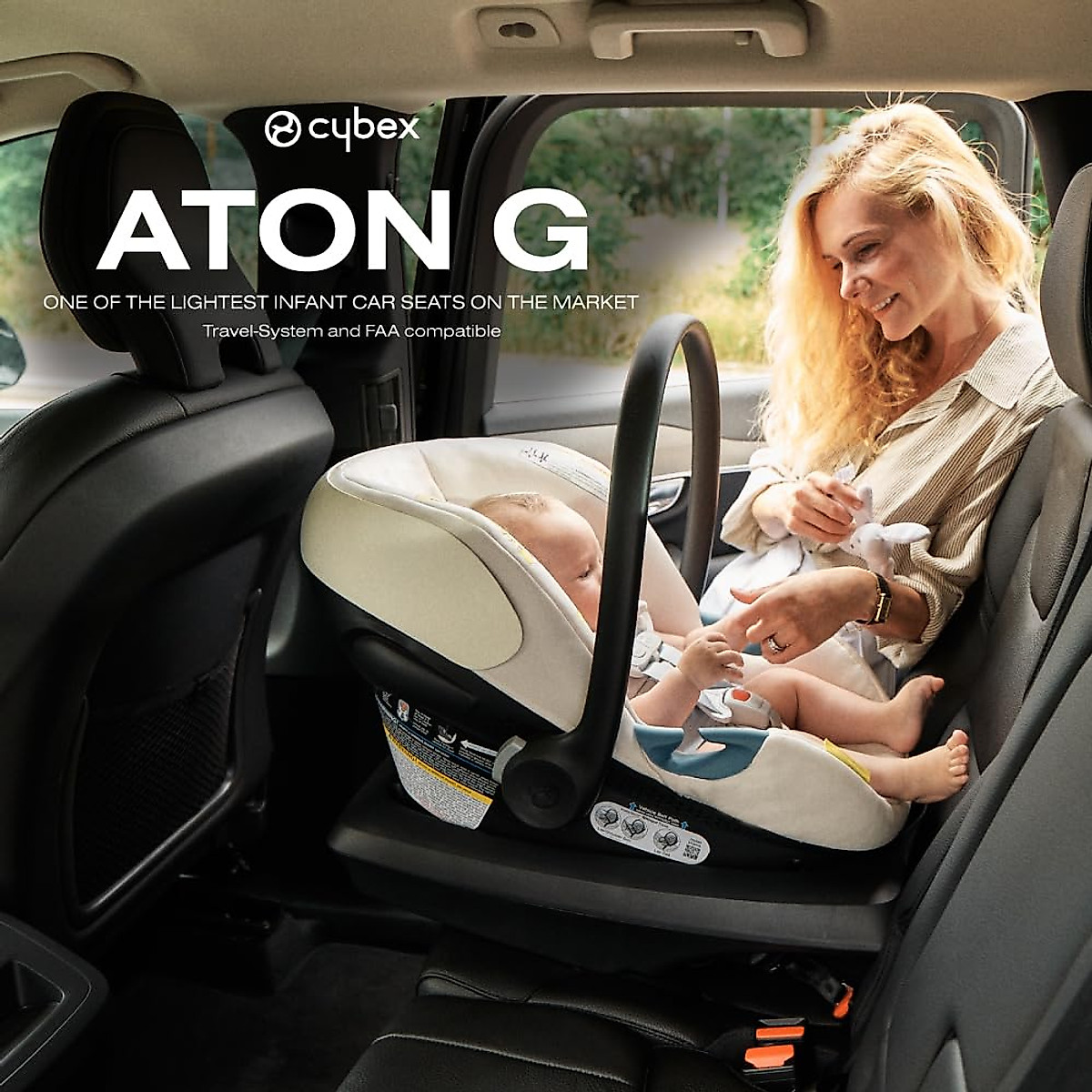 Cybex Aton G Infant Car Seat with Linear Side-Impact Protection, 11-Position Adjustable Headrest, in-Shell Ventilation, Easy-in Buckle and Secure Safelock Base, Moon Black